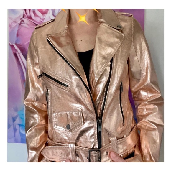 Zara | Jackets & Coats | Abba Handpainted On Rose Gold Leather Jacket ...